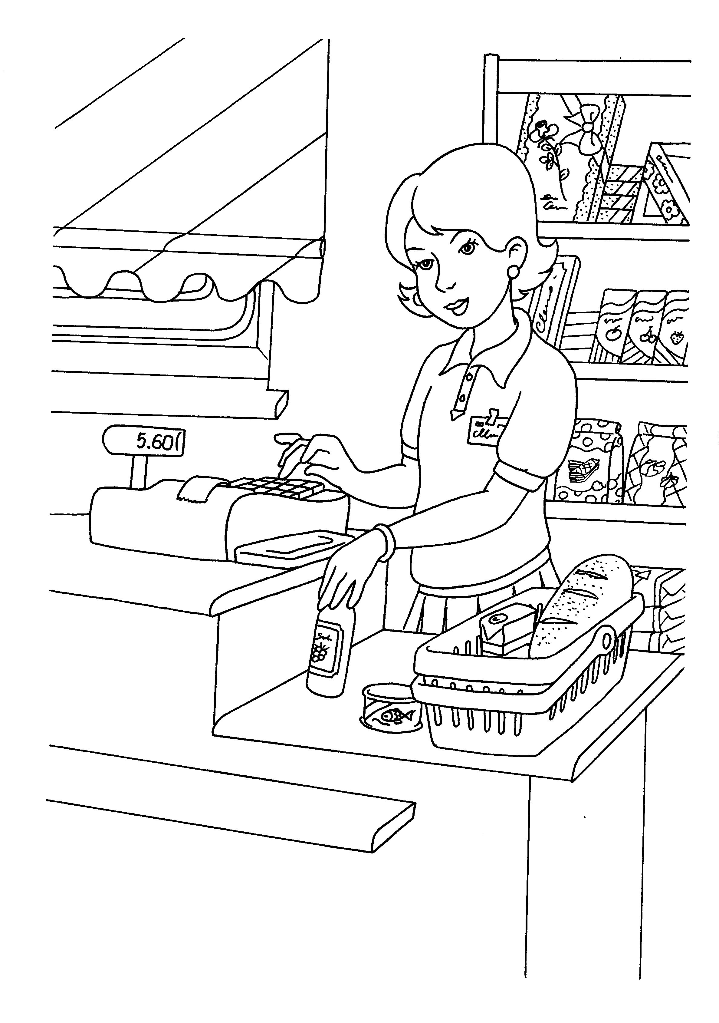 Sprzedawca Shopkeeper Kolorowanka Druku Sketch Coloring Page